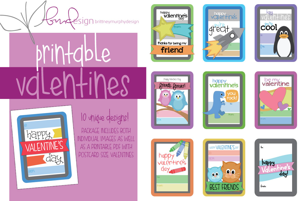 Kids' Printable Valentines - Brittney Murphy Design